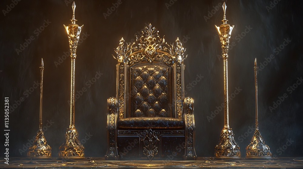 Ornate Throne of a Powerful Ruler with Scepter and Crown in a Lavish ...