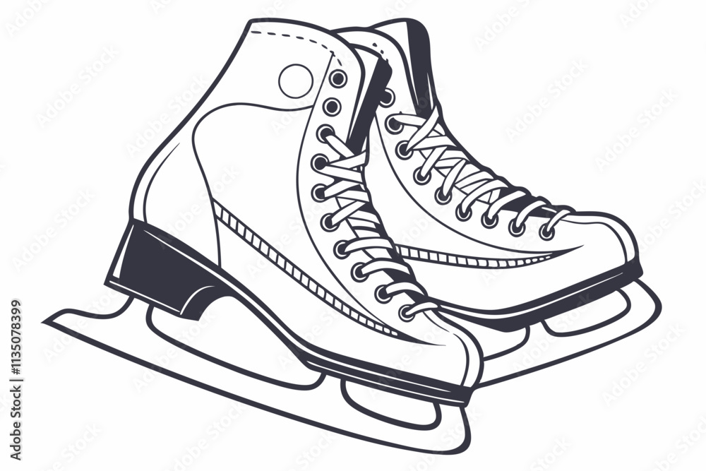 Ice Skates Blade details visible with curved edges vector silhouette on ...