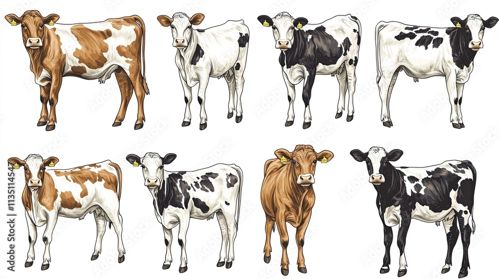 Cow Clipart: Rustic cow clipart images featuring farm cows in various ...