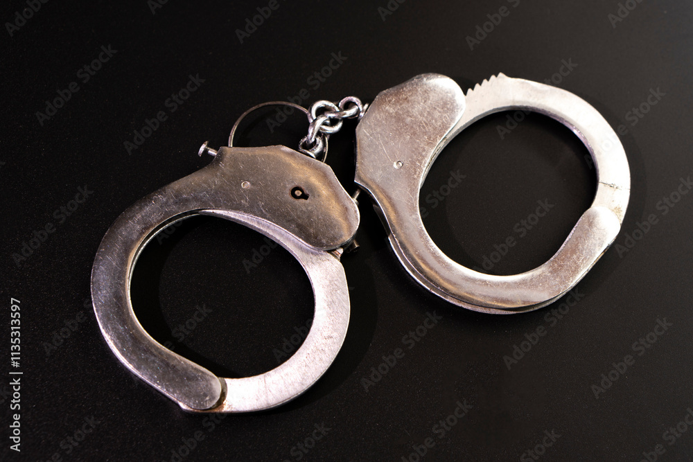 Poster Pair of handcuffs used by law enforcement to arrest criminals on ...