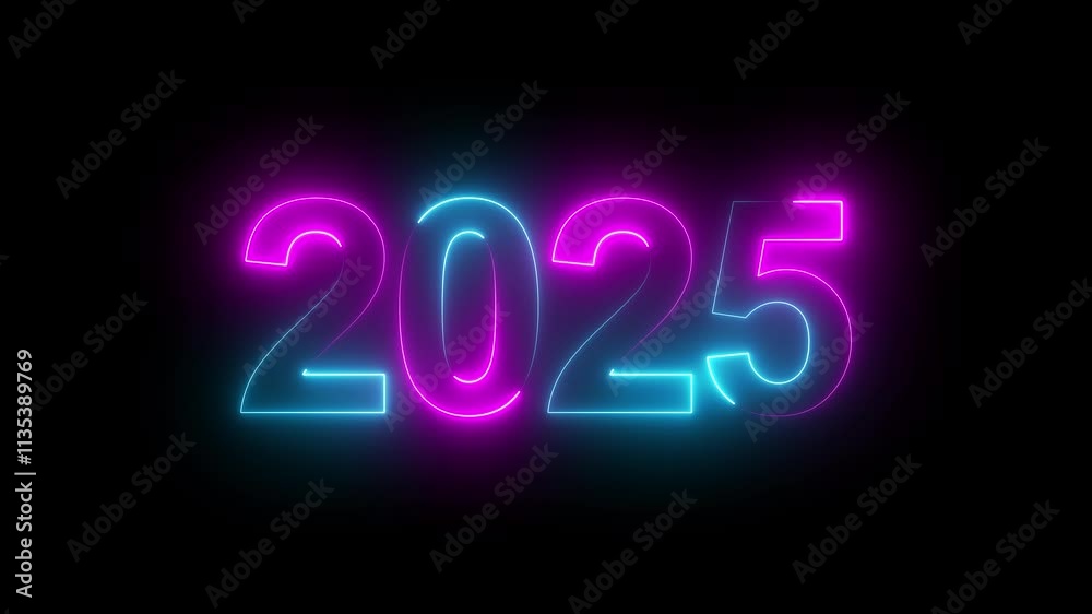 2025 happy new year 2025 animated text new year 2025 neon glowing neon ...