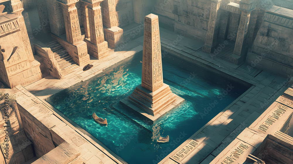Egyptian pool with obelisk 3d illustration - ornate egyptian ...
