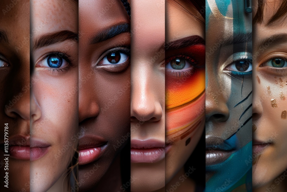 A collage featuring close-up portraits of diverse individuals with ...