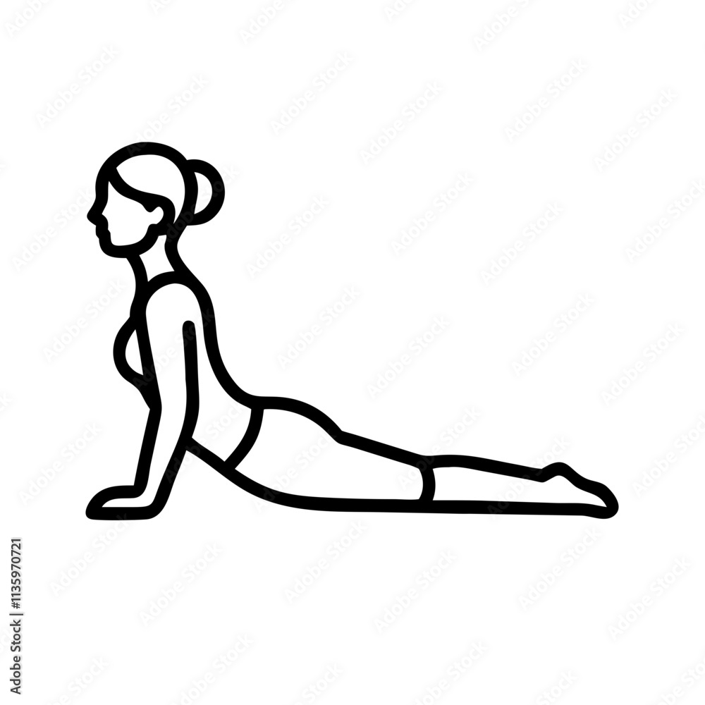 cobra pose bhujangasana - simple black line art icon of cobra pose ...