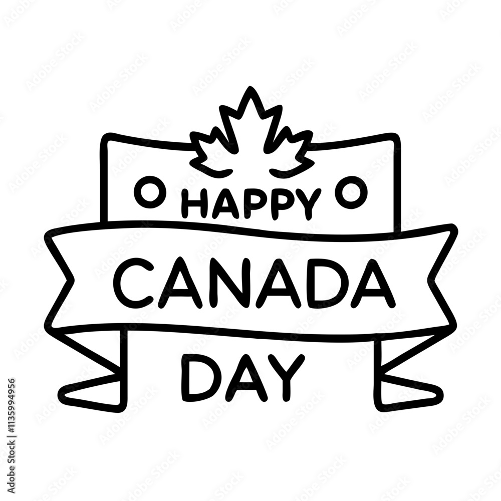 happy canada day banner icon, canada day line art, canada icon - simple ...