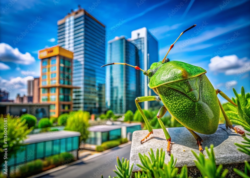 Architectural Photography Featuring Green Shield Bug in Urban ...