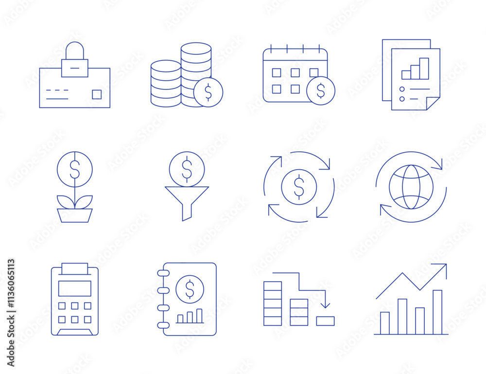 Finance icons. Thin Line style, editable stroke. calendar, circular ...