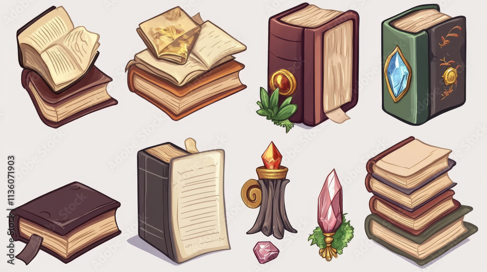 Magic book with hard cover and parchment - game level rank ui assets ...