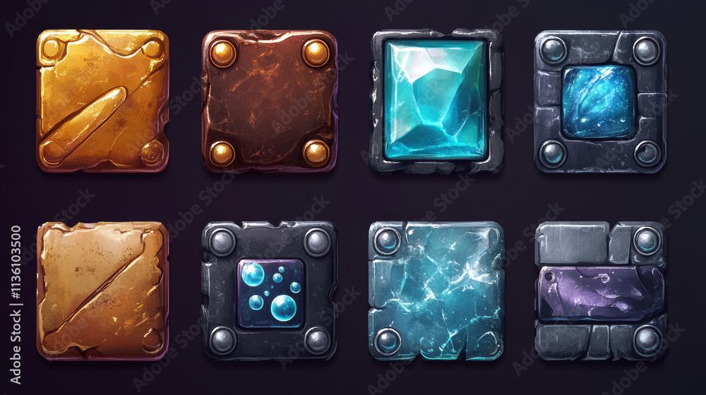 Start buttons with different textures for game menu interface. Vector ...