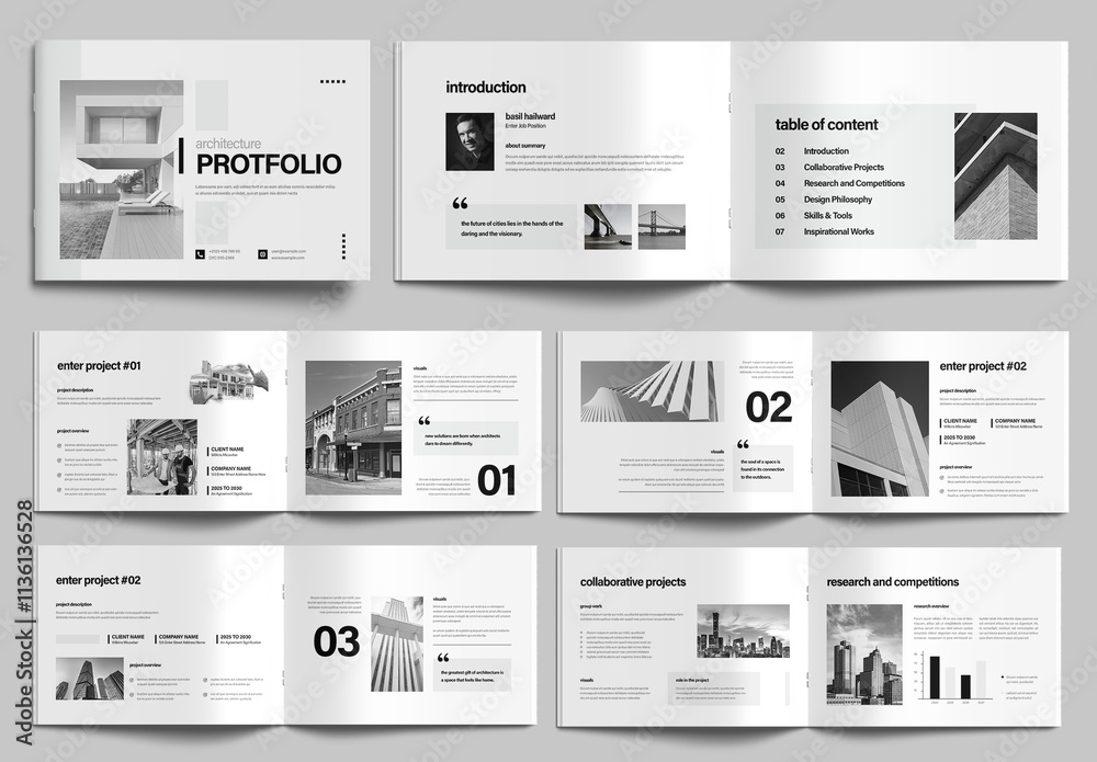 Modello Stock Modern Architecture Portfolio Layout for Designers ...