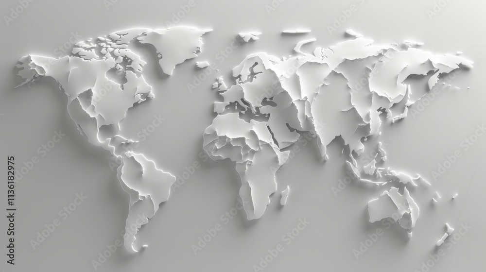 Minimalistic world map with unlabeled borders on a clean white ...