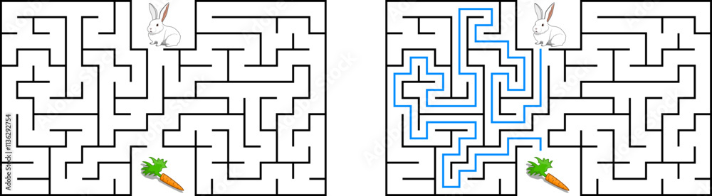 Help a white rabbit pass through rectangular maze to find a carrot ...