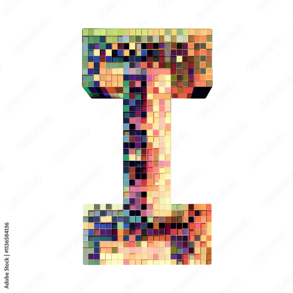 ภาพประกอบสต็อก Letter I digital pixel font, voxel font 8-bit pixel art ...