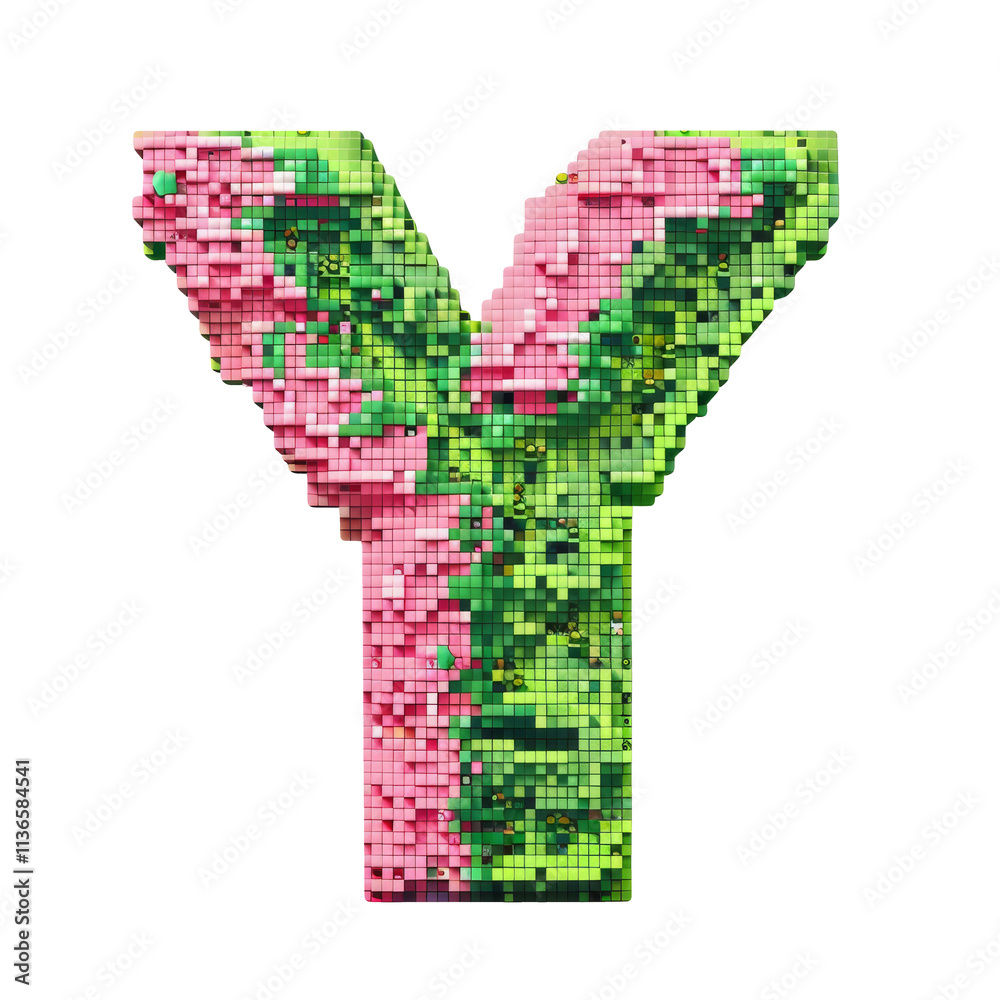 Letter Y digital pixel font, voxel font 8-bit pixel art, isolated white ...