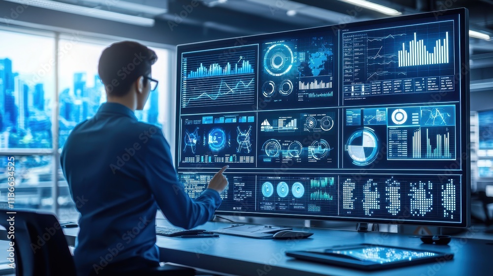 A sleek digital control room overseeing a smart city, with engineers ...