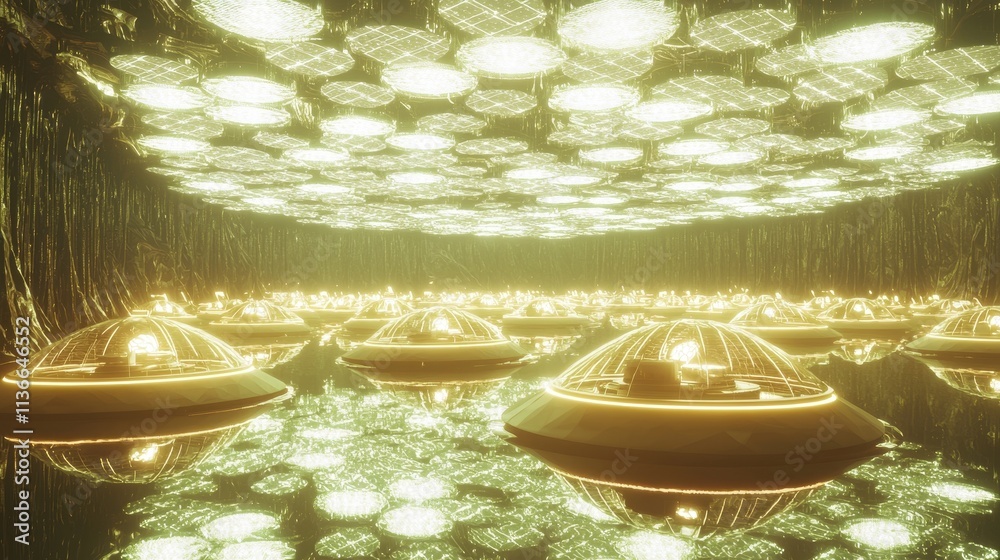 An advanced eco-city powered by a massive floating solar farm above a ...