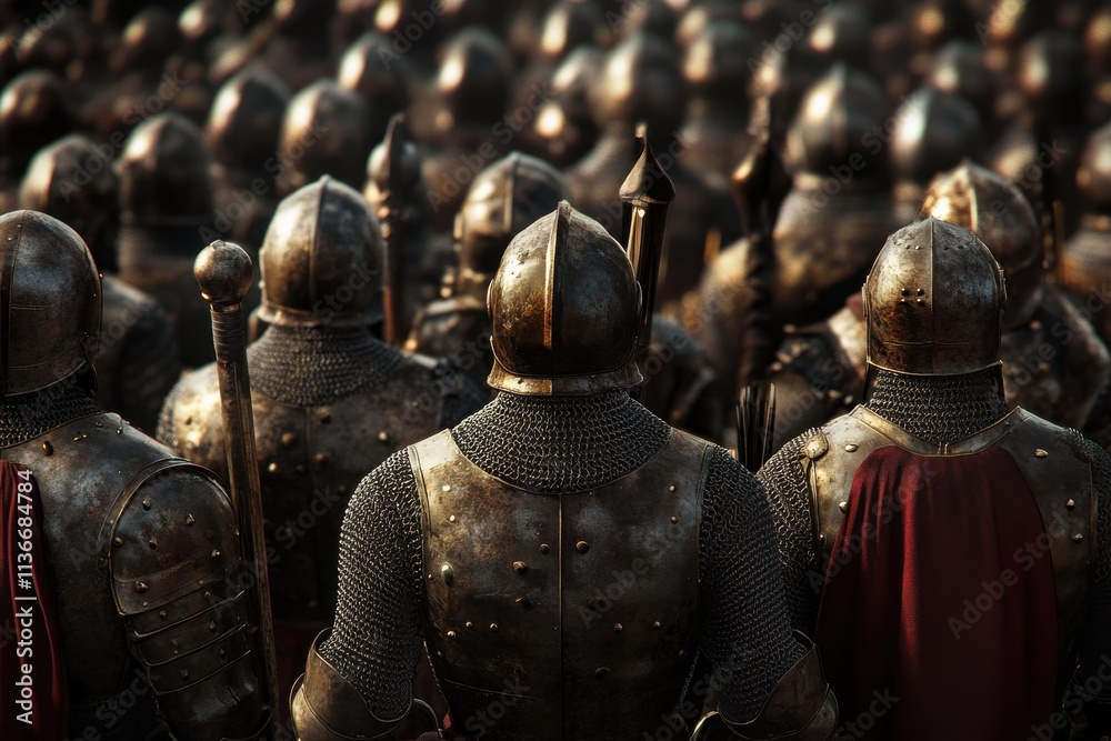 Warriors gather in formation for an epic battle at dawn, united by ...