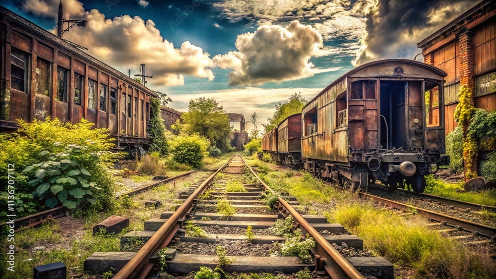 Vintage Style Photography of a Nostalgic Old Rail Yard with Rusted ...