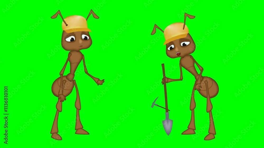 2d animated cartoon character of Worker ants wearing safety helmets ...