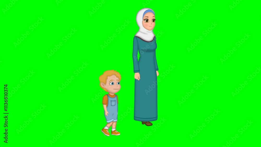 2d animated cartoon character of A little boy child child walking next ...