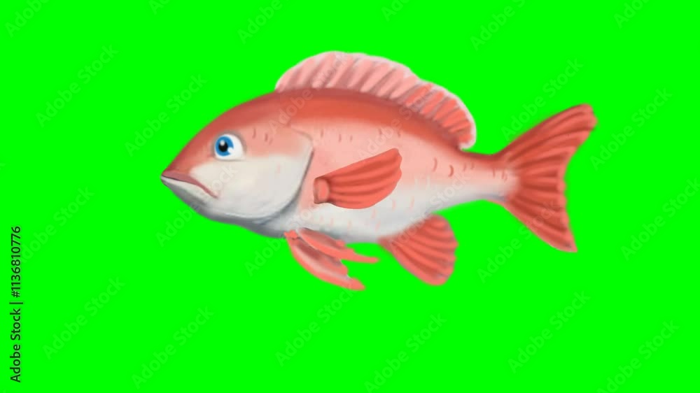 2d animated cartoon character of A beautiful pink and white fish ...