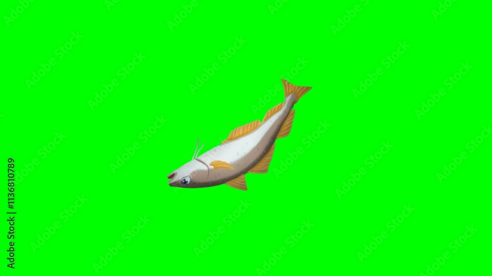 2d animated cartoon character of Flopping animation of a white fish on ...