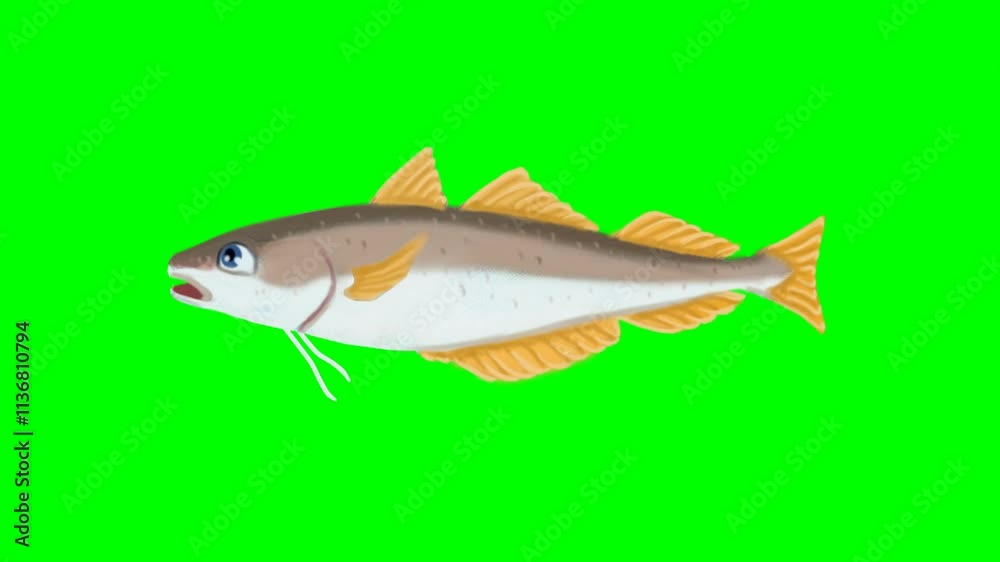 2d animated cartoon character of A beautiful white or whiting fish ...