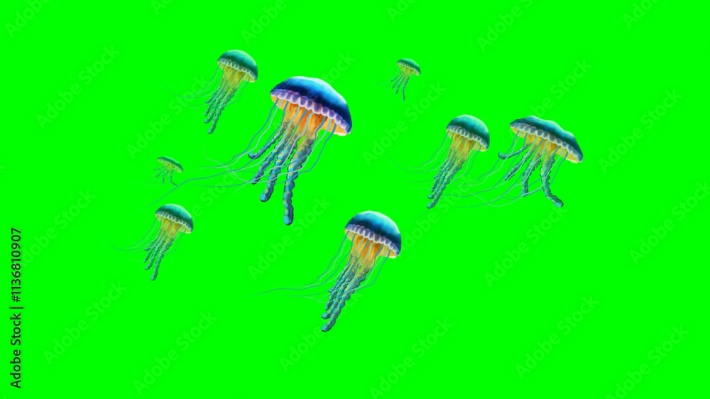 2d animated cartoon character of A flock of jellyfish with their lights ...