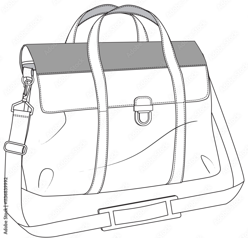 Statement briefcase flat sketch vector illustration technical cad ...
