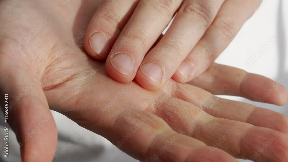 Pain in palms from dryness. Dry skin on hands. Cracks in the skin ...