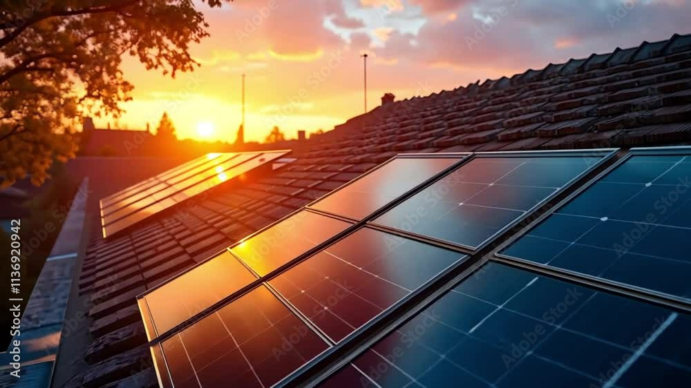 Solar Panels on a Rooftop at Sunset Stock Video | Adobe Stock