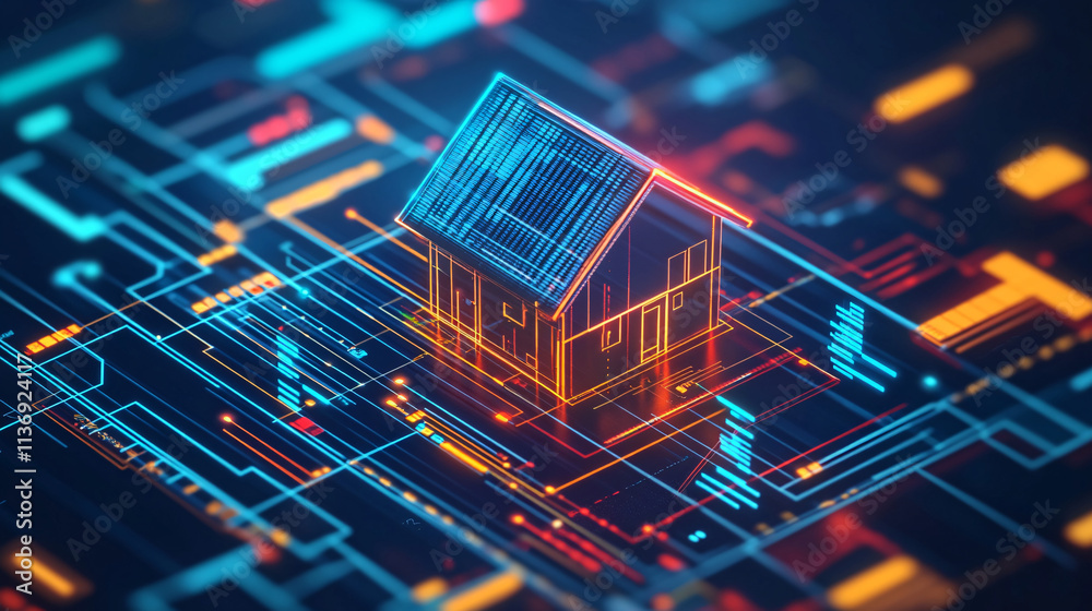 Digital property management dashboard icon with analytics and key ...