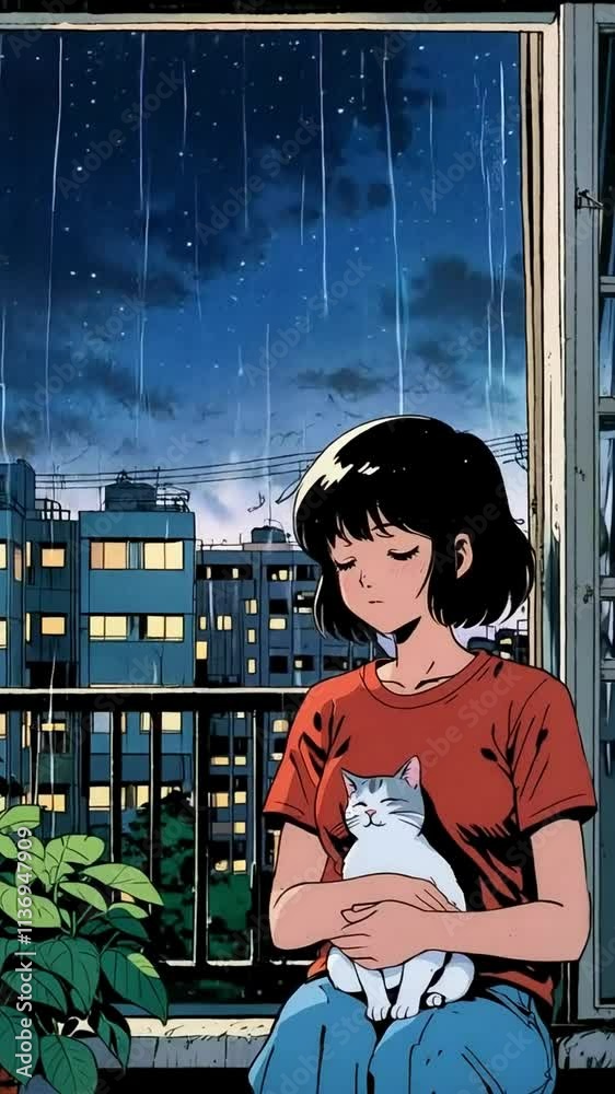 anime girl sitting under raining, lofi, rain, rainy, 4K resolution ...