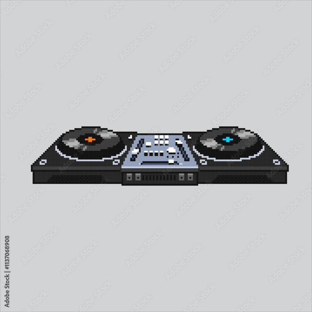 Pixel art illustration DJ Mixer. Pixelated Turntables Controller. DJ ...