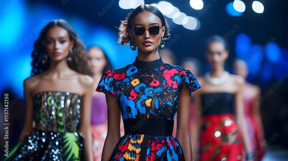 76. **Depict a stylish fashion show where models are flaunting the ...