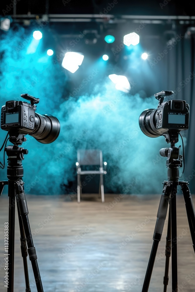 Studio setup - interior view of a movie set featuring a director chair ...