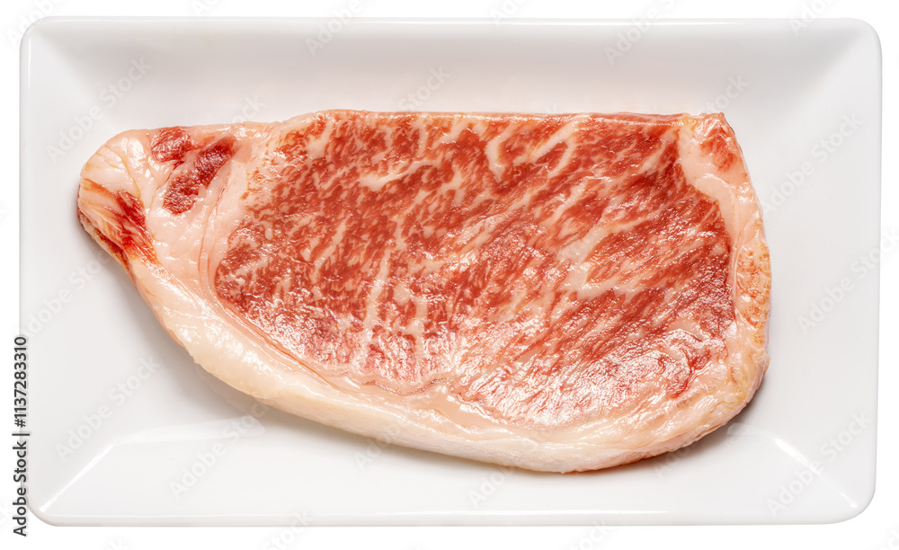 Foto de Fresh A5 Japanese Wagyu Beef Grading on white white dish, Raw ...