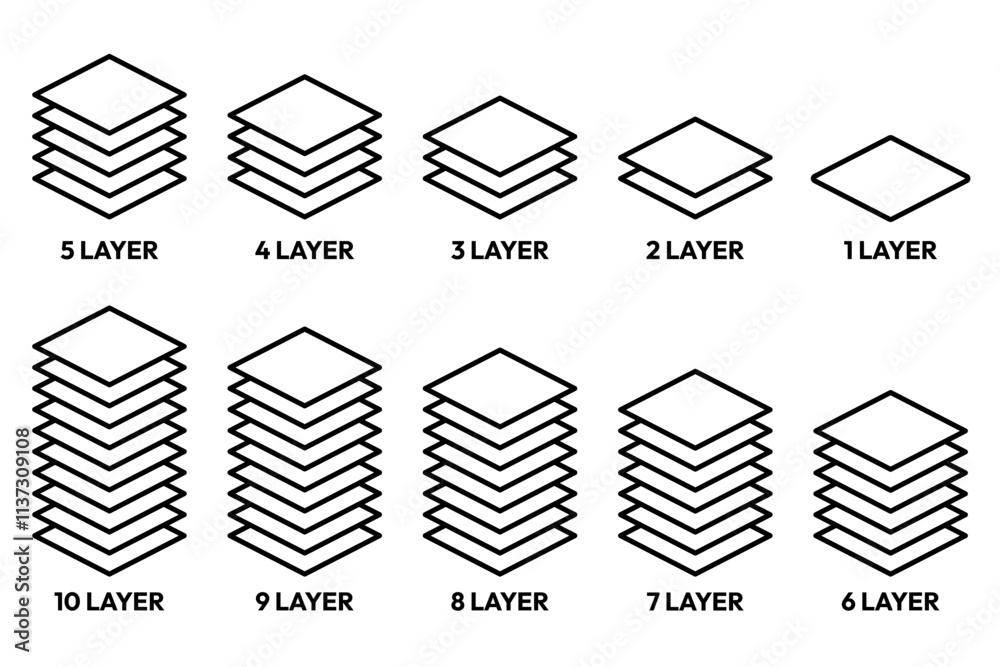Layers icon set. Layer 1, 2, 3, 4, 5, 6, 7, 8, 9, 10. Logo layers ...