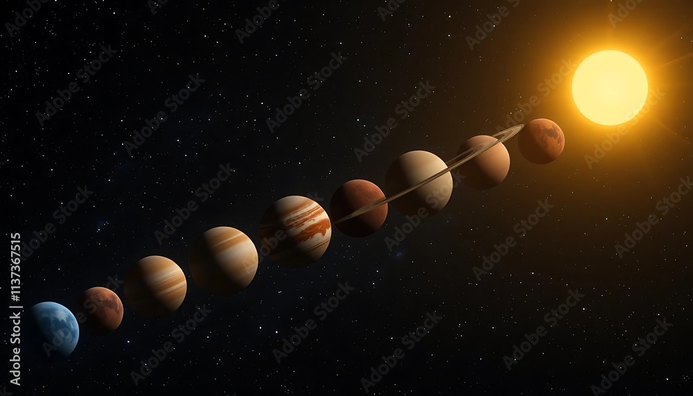 all the planets of the solar system aligned in a straight line ilustración de Stock | Adobe Stock