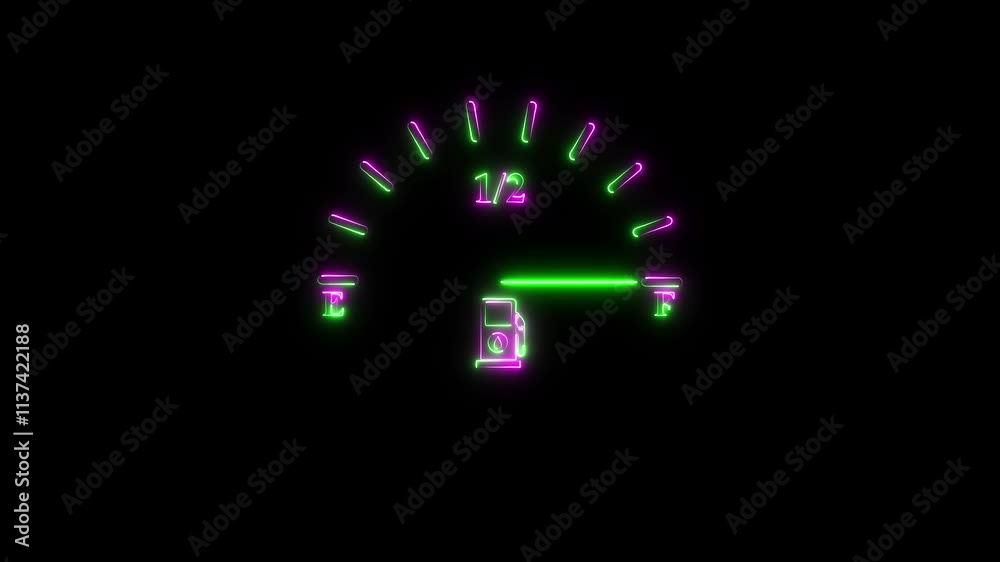 Neon fuel indicator icon, fuel meter dashboard, Fuel tank gauge ...