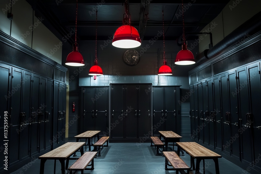 Hyper-Realistic Photography of Minimalistic Gym Locker Room with Black ...