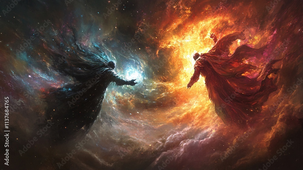Majestic Cosmic Entities Engaging in a Stunning Celestial Duel Amidst ...