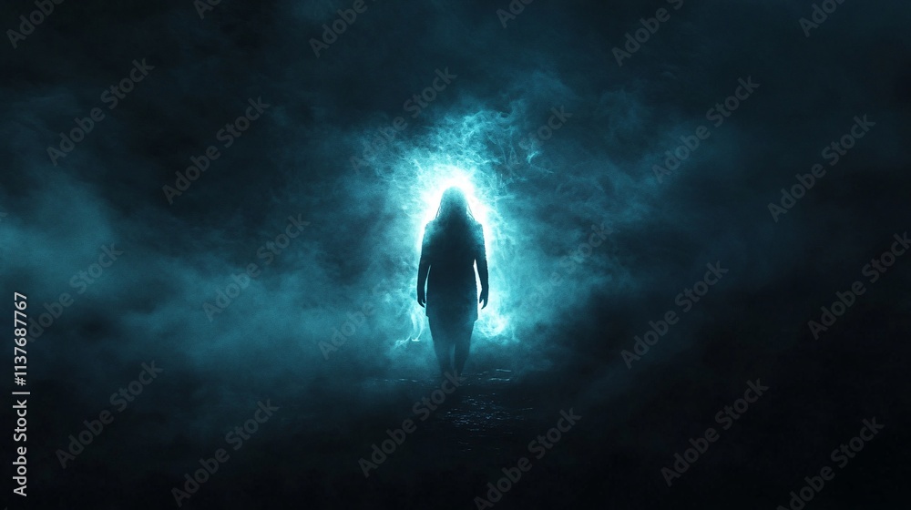 Mysterious Figure Emerges from Ethereal Glow Surrounded by Enigmatic ...