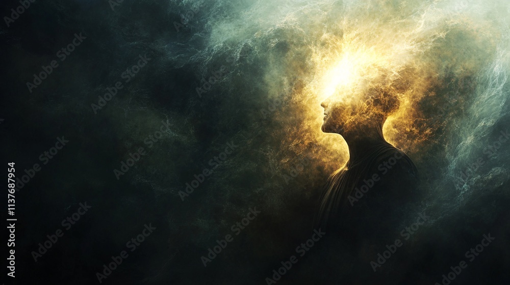 Ethereal Silhouette of a Person with a Bright, Abstract Explosion of ...