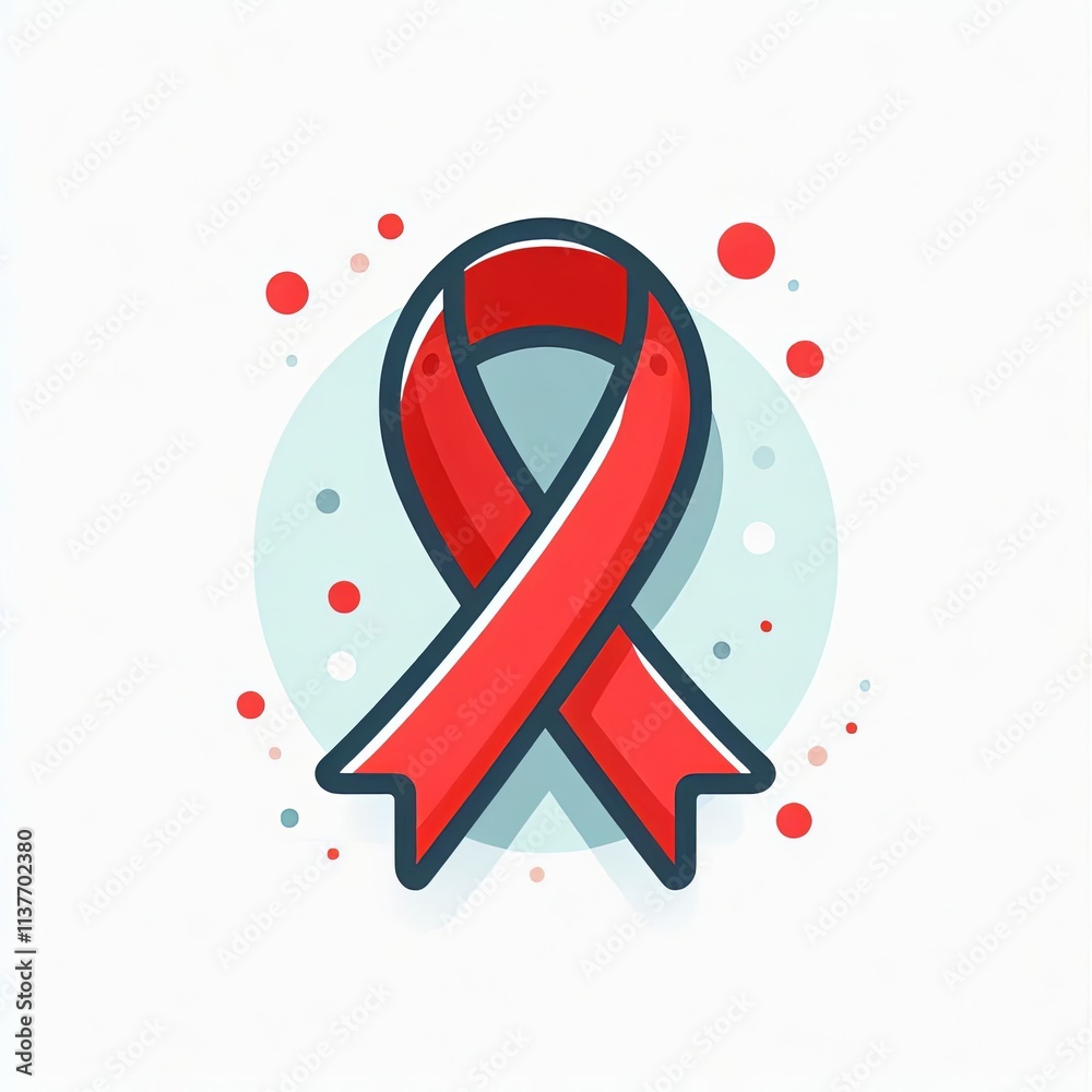 Red awareness ribbon icon with textured details and shadow on a white ...