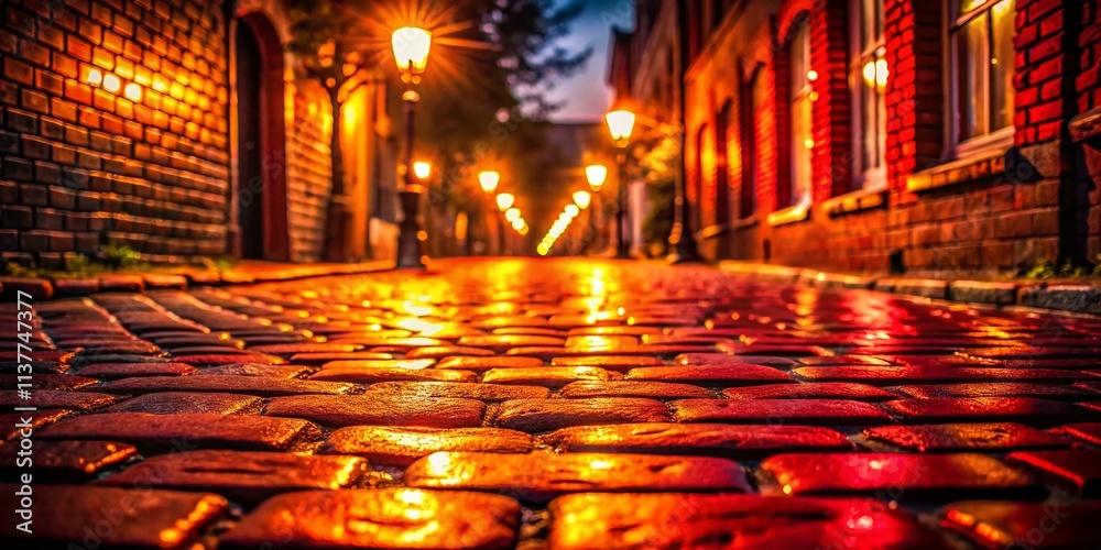 Night Photography Red Brick Walkway - City Street, Urban Pathway ...