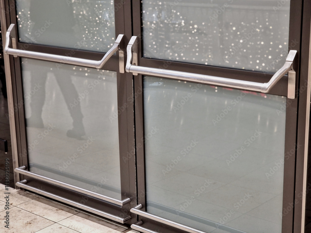 rear door of department store or warehouse with handle for quick ...