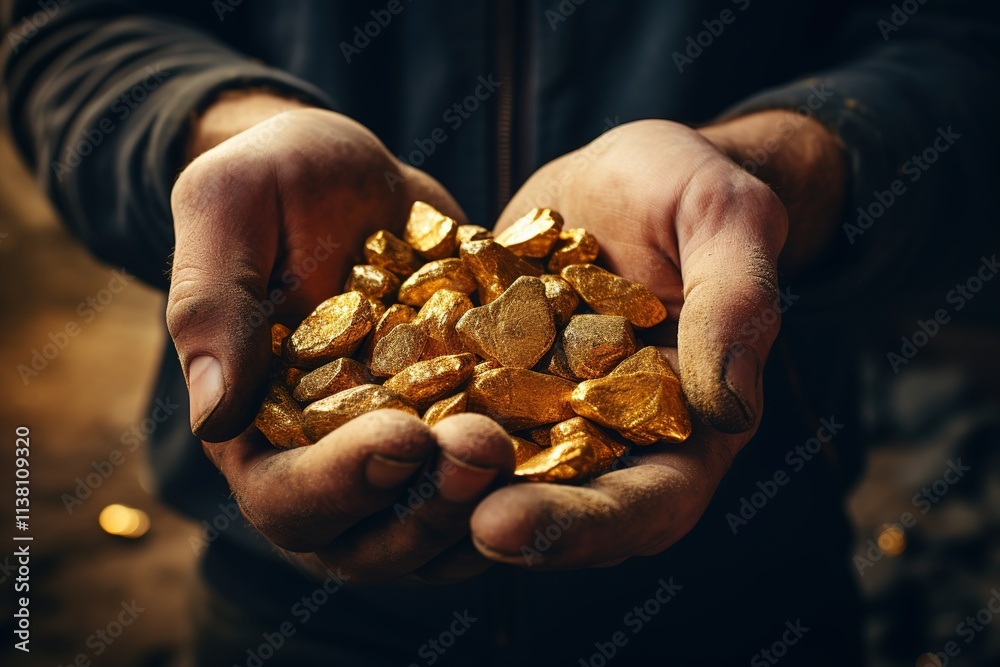 An engineer worker holds gold bars in his hands, checks the quality at ...