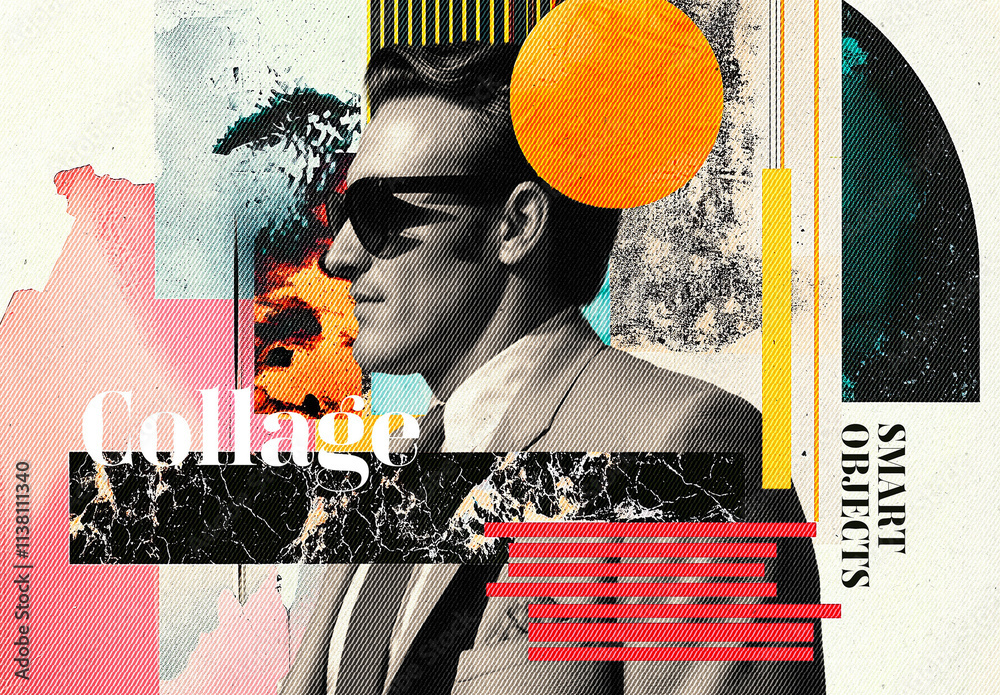 Old Collage Photo Effect Mockup With Generative AI Stock Template ...