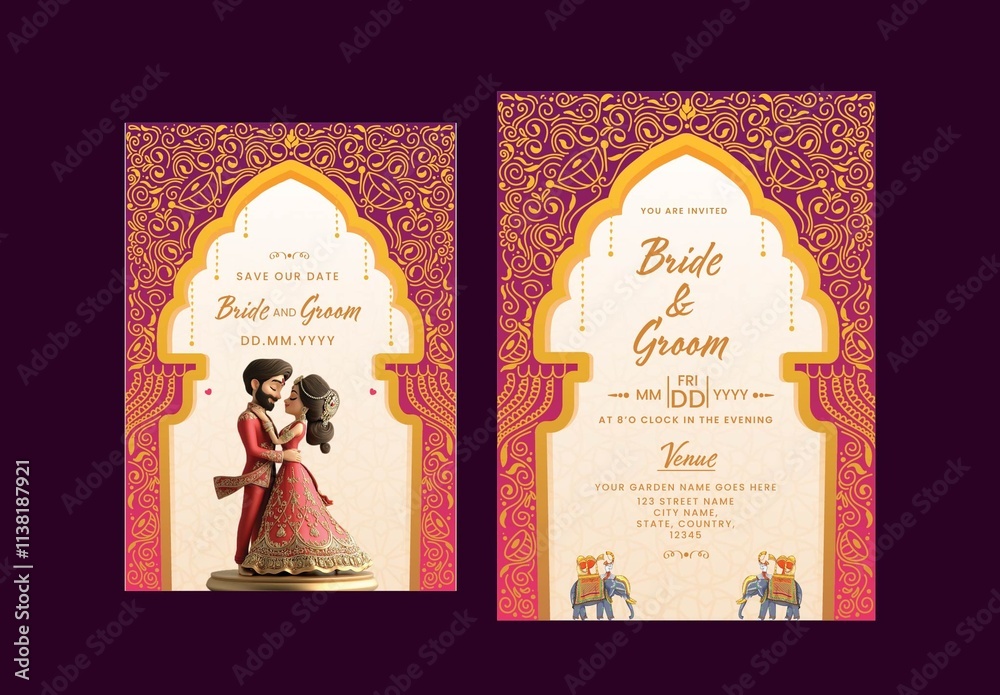 Fully editable, Hindu Wedding Invitation Card Design with 3D Render ...